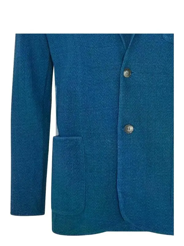 PATRICK ASSARAF Herringbone-knit Single-breasted Blazer - Blue