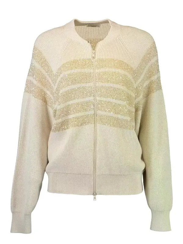 Brunello Cucinelli Sequin-embellished Full-zip Cardigan - Neutrals