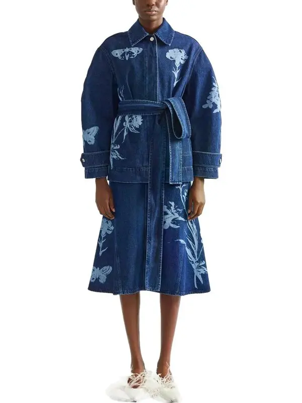 Erdem Belted Floral-print Denim Jacket - Blue