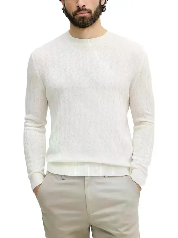 Armani Exchange Textured Knit Crew Neck Sweater - Neutrals