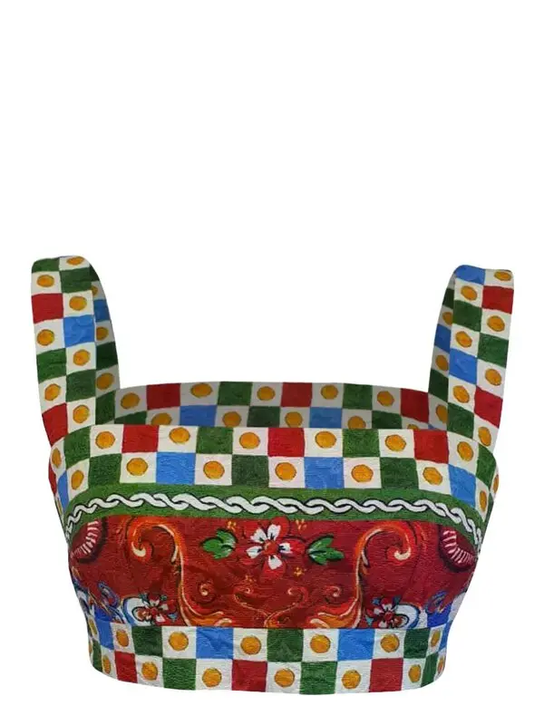 Dolce & Gabbana Multicolor Floral Print Jacquard Crop Top - Red