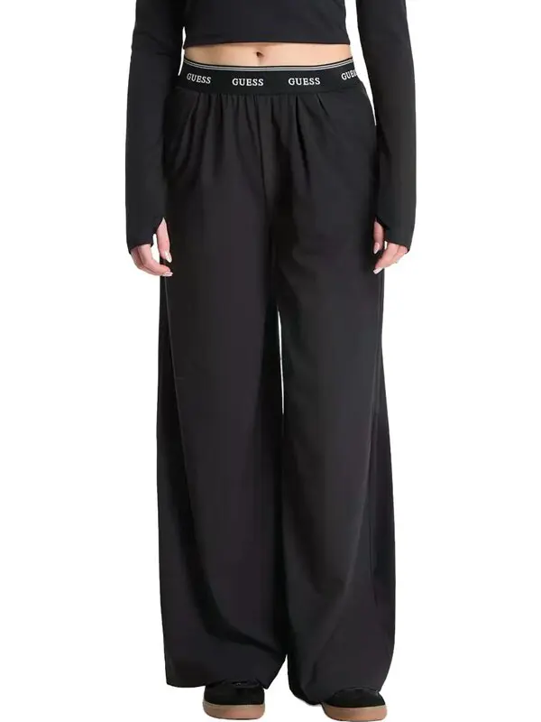 Guess Selene Logo-waistband Wide-leg Trousers - Black