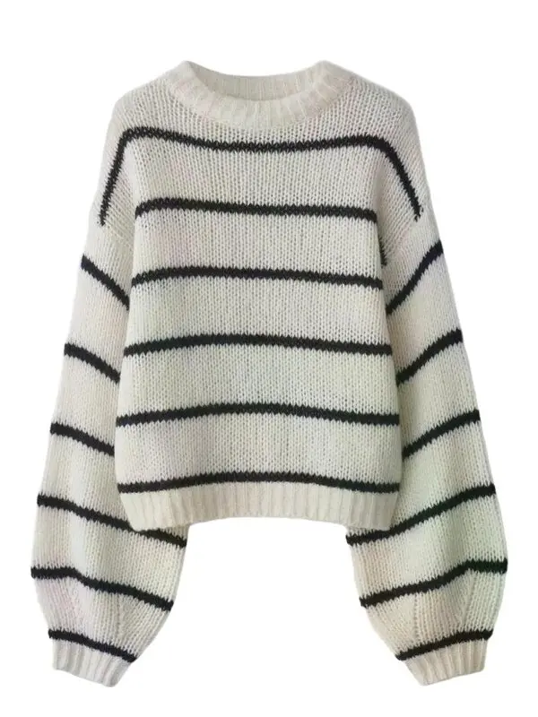 LISA YANG Isabelle Striped Knit Sweater - Neutrals