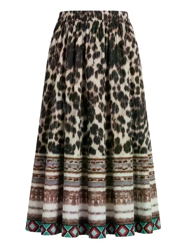 PIERRE-LOUIS MASCIA Geometric Print Pleated Skirt - Neutrals