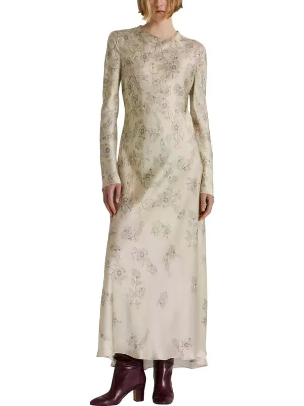 Alberta Ferretti Blue Floral Print Textured Dress - Neutrals