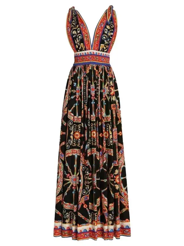 Dolce & Gabbana Carretto-print Long Poplin Dress - Black