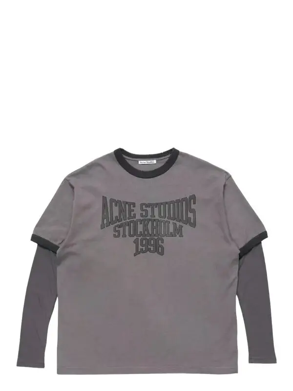 Acne Studios Logo Print Layered Sleeve T-shirt - Grey
