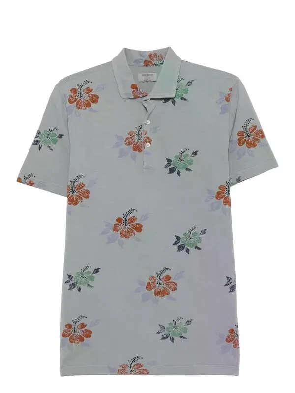 GRAN SASSO Floral-print Polo Shirt - Grey