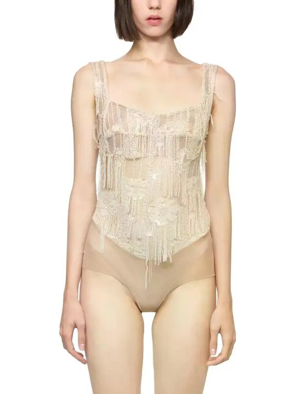 ATU BODY COUTURE Embellished Bodysuit - Neutrals