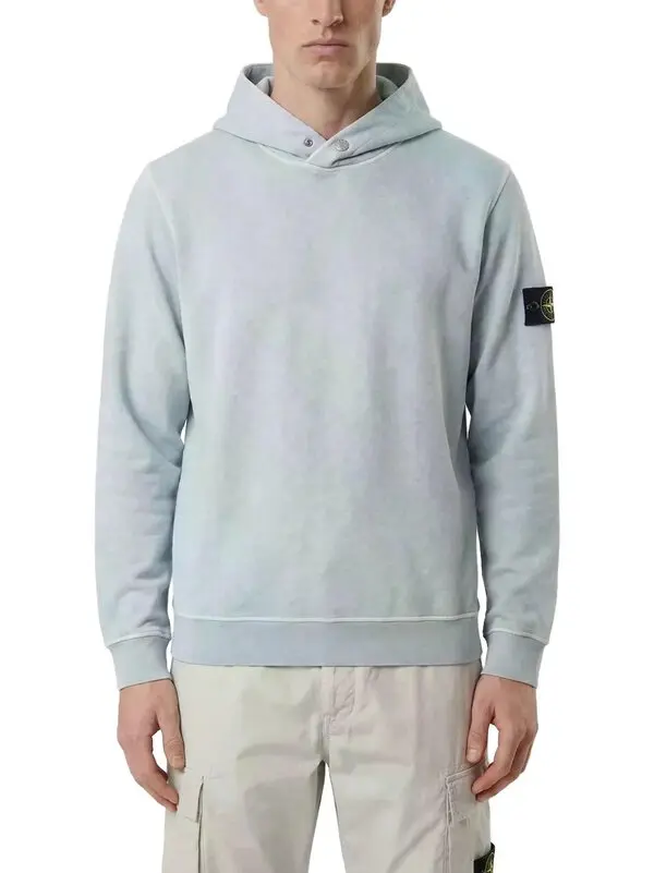 Stone Island Logo Patch Button-neck Hoodie - Blue