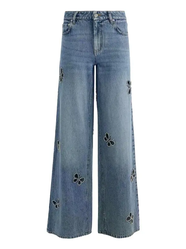 Alice + Olivia Embellished Cut-out Wide Leg Jeans - Blue