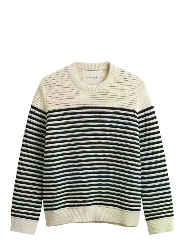 Gant Striped Textured-knit Sweater - Neutrals