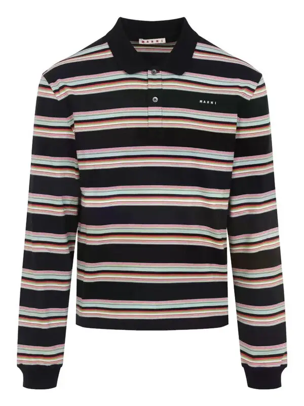 Marni Striped Long-sleeve Polo Shirt - Black