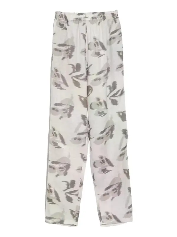 Emporio Armani Abstract Print Linen Trousers - Grey
