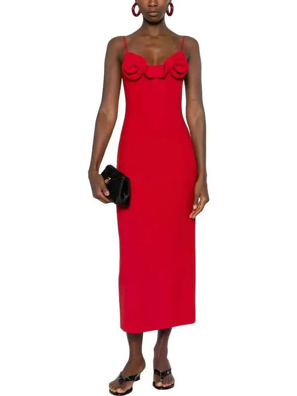Magda Butrym Floral Appliqué Spaghetti Strap Midi Dress - Red