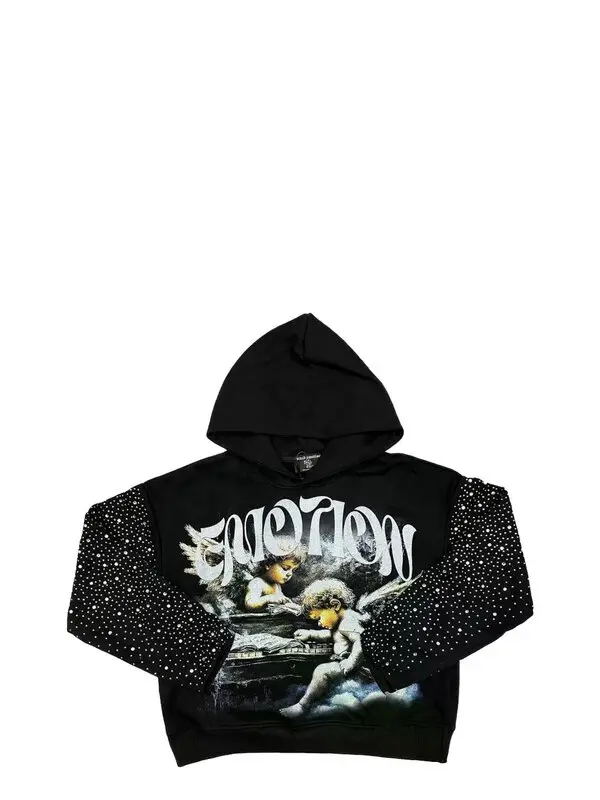 MIXED EMOTION Rhinestone Embellished Graphic Hoodie - Black