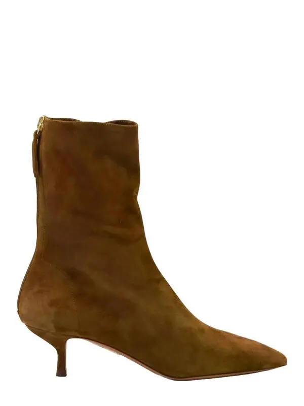 AQUAZZURA Pointed-toe Zip-up Kitten Heel Boots - Brown