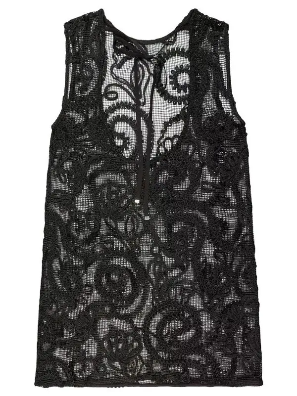 GANNI Embroidered Net Dress - Black