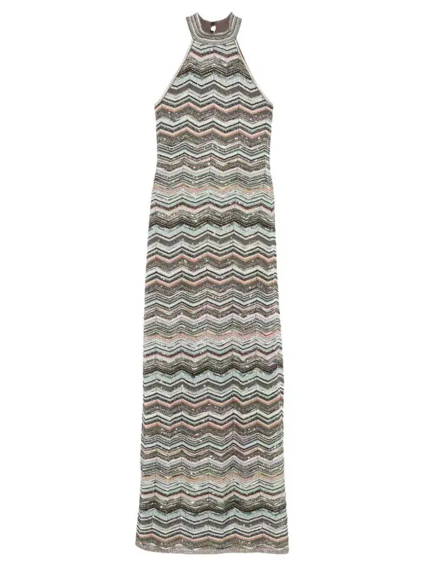Missoni Zigzag Pattern Sequin Embellishment Maxi Dress - Neutrals