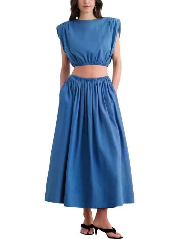 TOCCIN Sirelle Padded-shoulder Cropped Blouse - Blue