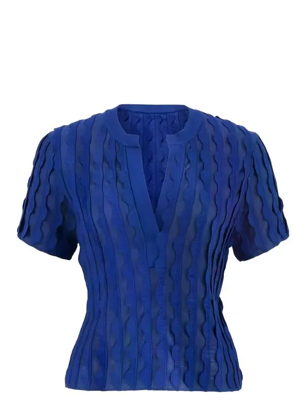 Simkhai Mallorie Scalloped-trim T-shirt - Blue