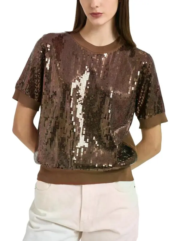 Liu Jo Sequined Short Sleeve Blouse - Brown