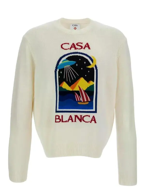 Casablanca Graphic Jacquard Wool Sweater - Neutrals