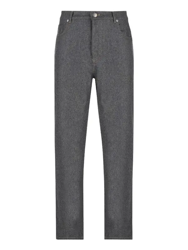 Brunello Cucinelli Embroidered Logo Straight-leg Trousers - Grey