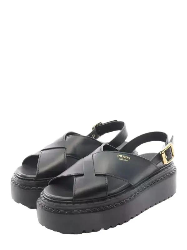 Prada Criss-cross Platform Sandals - Black