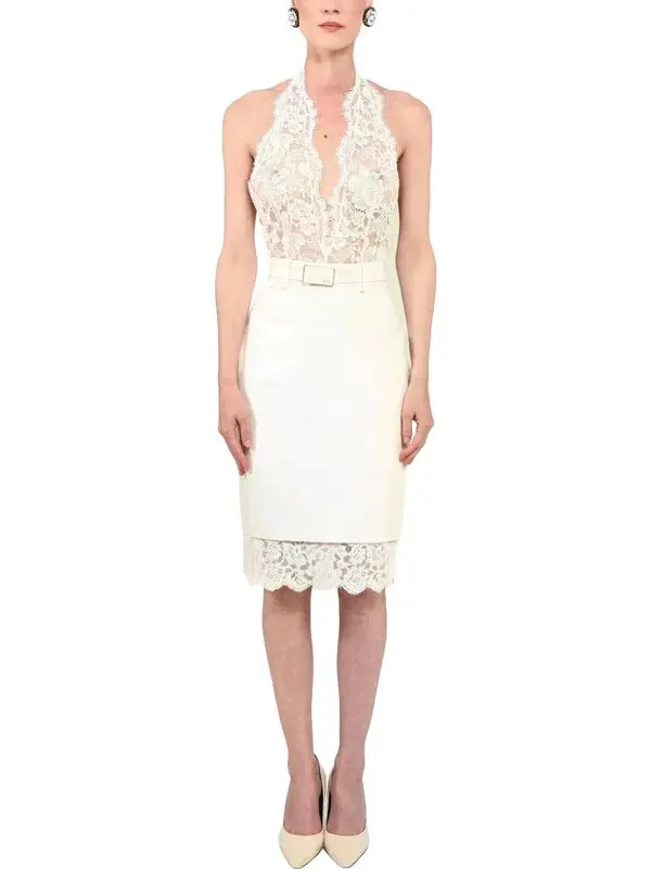ROWEN ROSE Lace-trim Vinyl Skirt - Neutrals