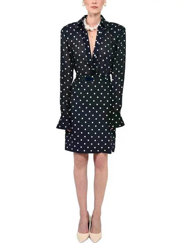ROWEN ROSE Polka-dot Cropped Shirt - Blue