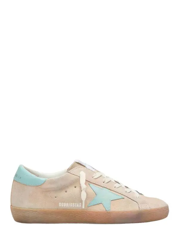GOLDEN GOOSE Super-star Sneakers In Beige Suede With Aqua-green Star - Neutrals