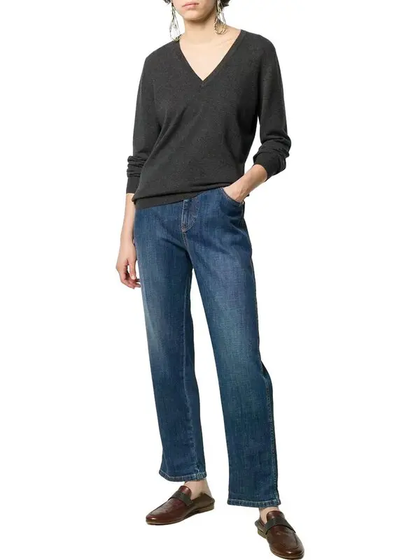 Brunello Cucinelli V-neck Cashmere Jumper - Grey