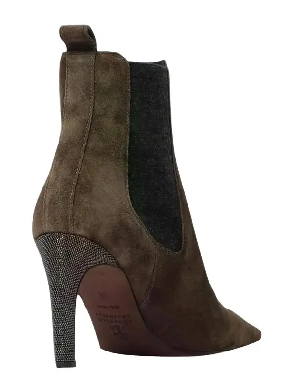 Brunello Cucinelli Monili Embellished Suede Ankle Boots - Brown