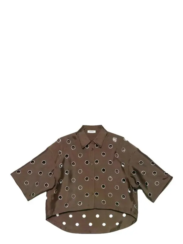 Sandro Embellished Satin Shirt - Brown