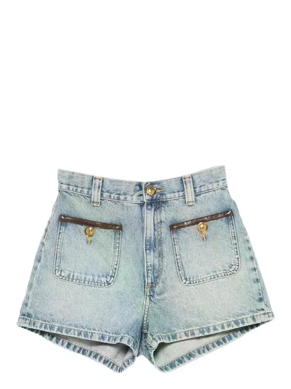 Sandro Leather-trimmed Patch-pocket Denim Shorts - Blue