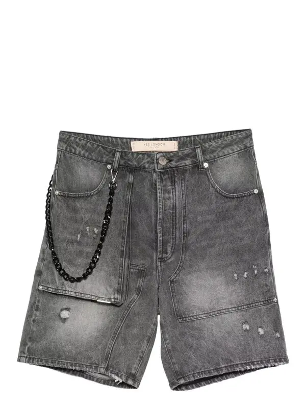 YES LONDON Distressed Chain-detail Shorts - Grey