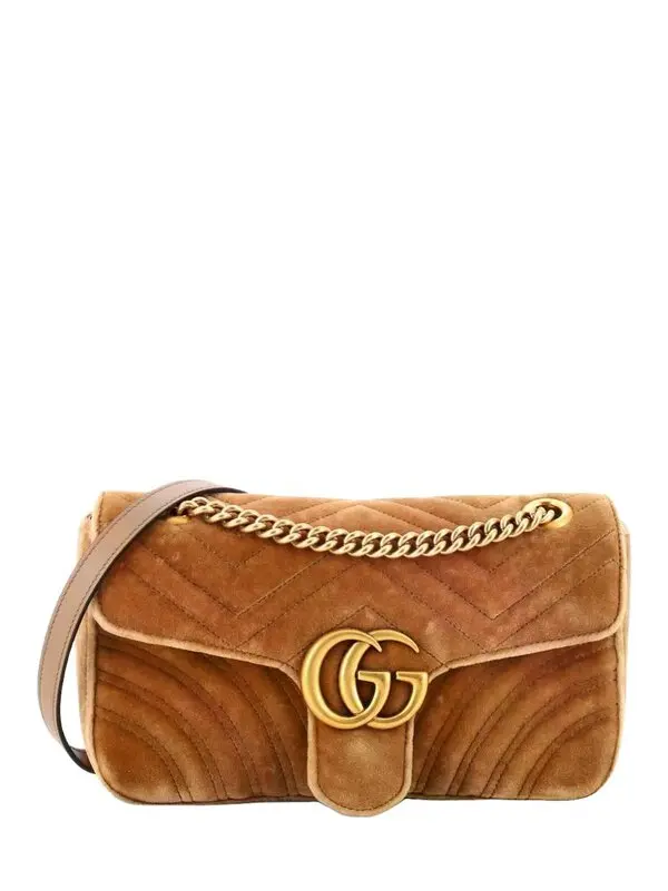 Gucci Gg Marmont Matelasse Velvet Small Shoulder Bag - Neutrals