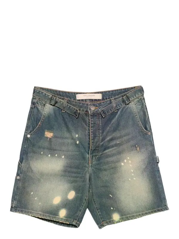 YES LONDON Distressed Bleached Shorts - Blue