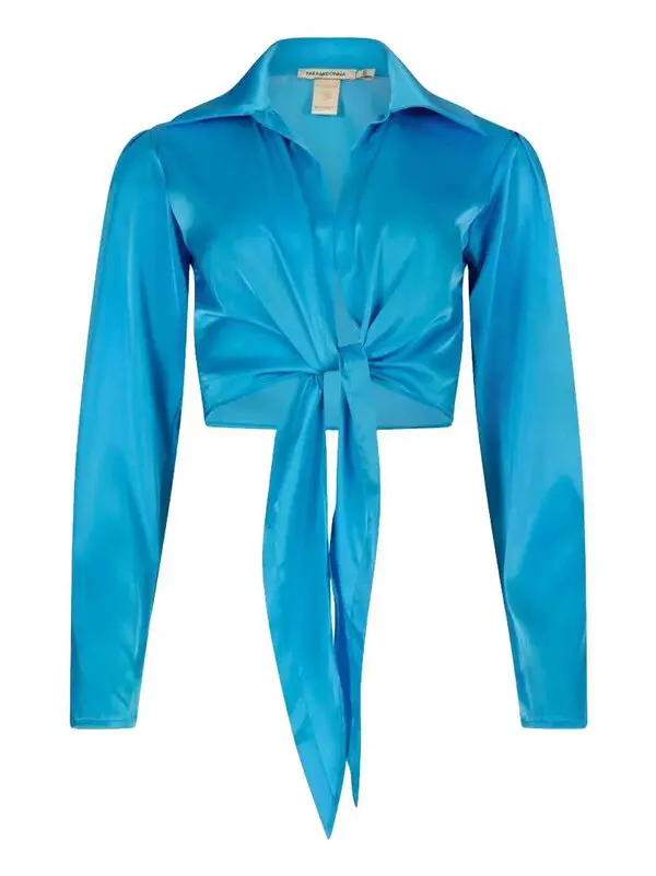 PARAMIDONNA Cropped Satin Shirt - Blue