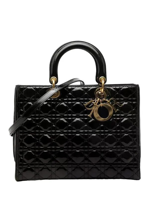 Dior Lady Patent Cannage Satchel - Black