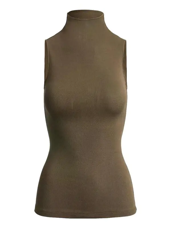 Ralph Lauren Ribbed Knit Mock Neck Tank Top - Brown