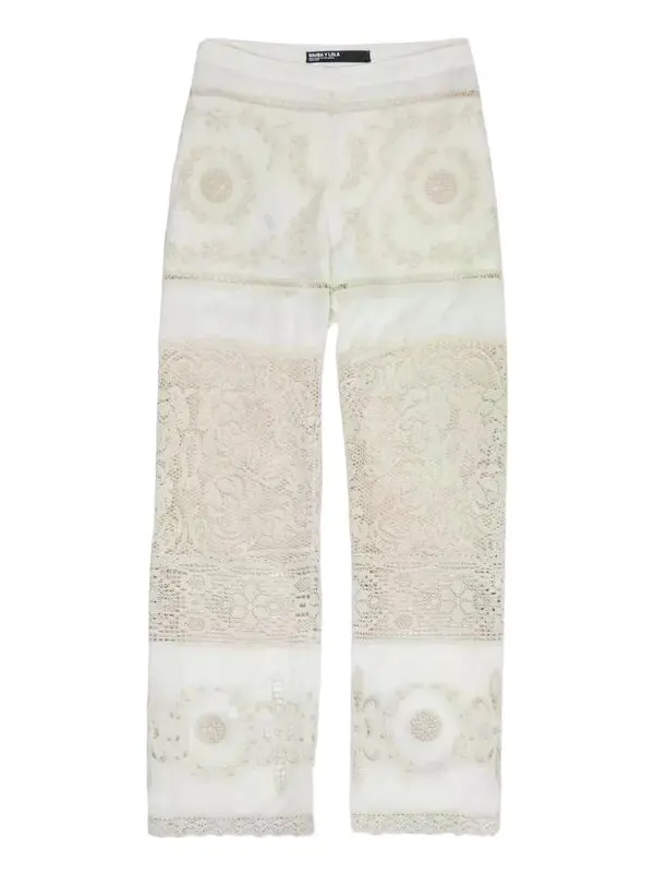 Bimba Y Lola Lace Embroidered Flared Trousers - Neutrals