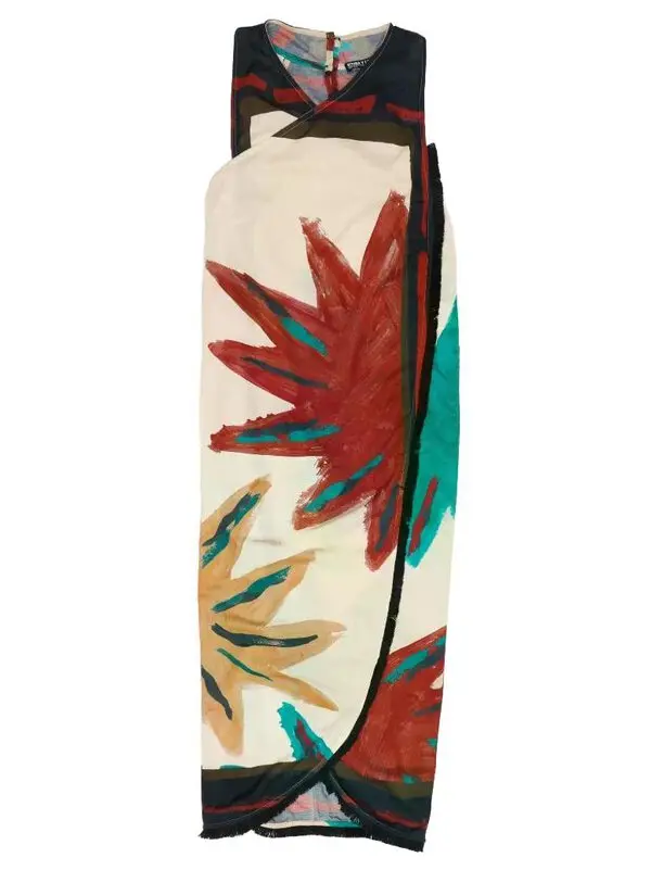 Bimba Y Lola Floral Print Fringed Midi Wrap Dress - Neutrals
