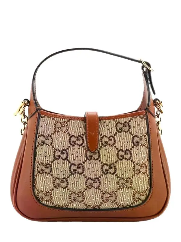 Gucci Jackie 1961 Chain Crystal Embellished Mini Hobo Bag - Brown