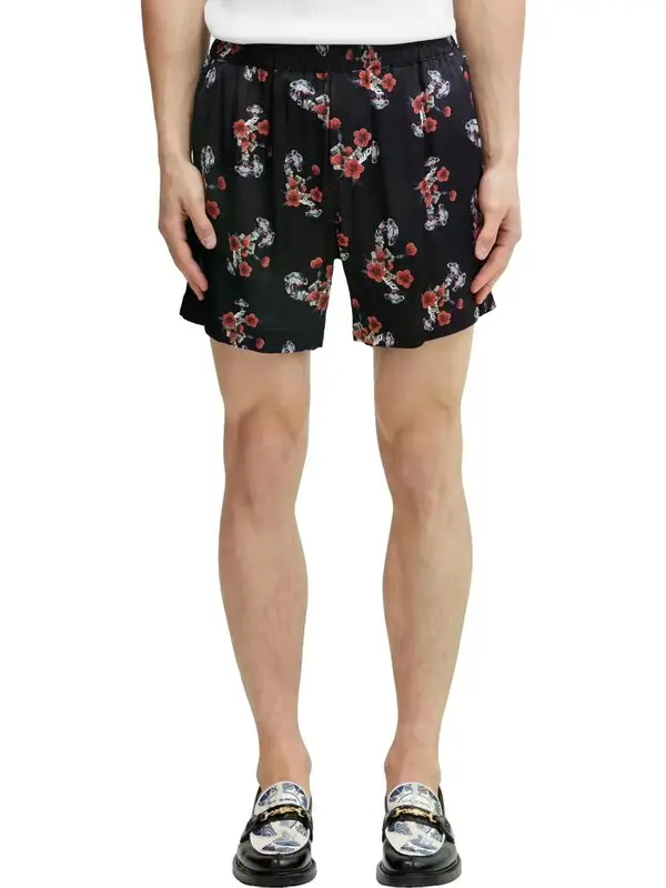 Rhude Floral Print Silk Shorts - Black