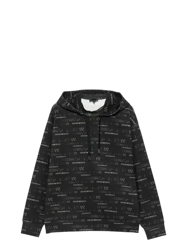 Emporio Armani Logo Pattern Drawstring Hoodie - Black