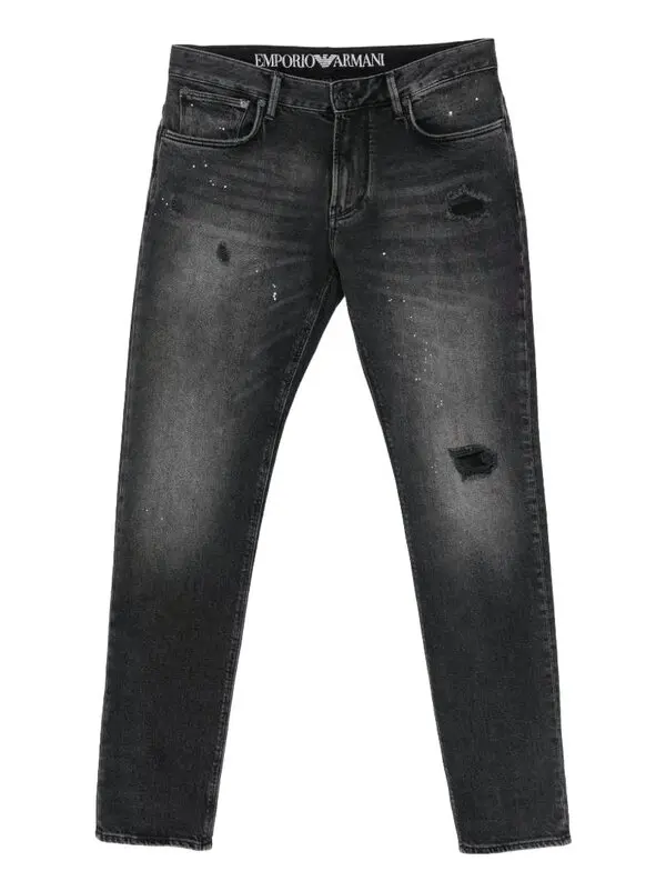 Emporio Armani Distressed Paint-splatter Jeans - Grey