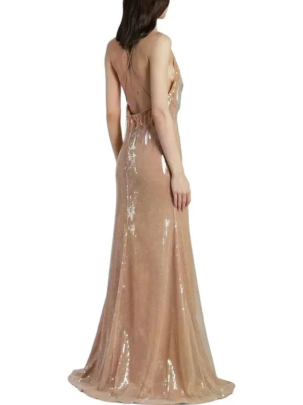 David Koma Sequin Embellished Fringed Maxi Dress - Neutrals
