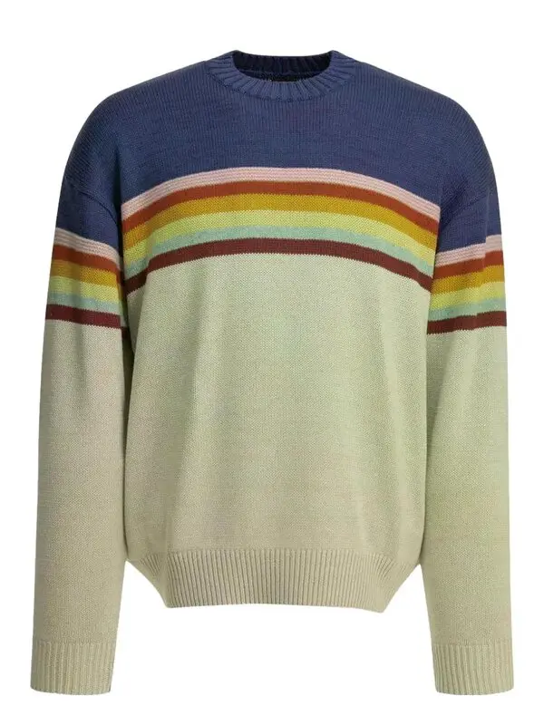 Kapital Striped Cotton Sweater With Peace Sign Intarsia - Neutrals